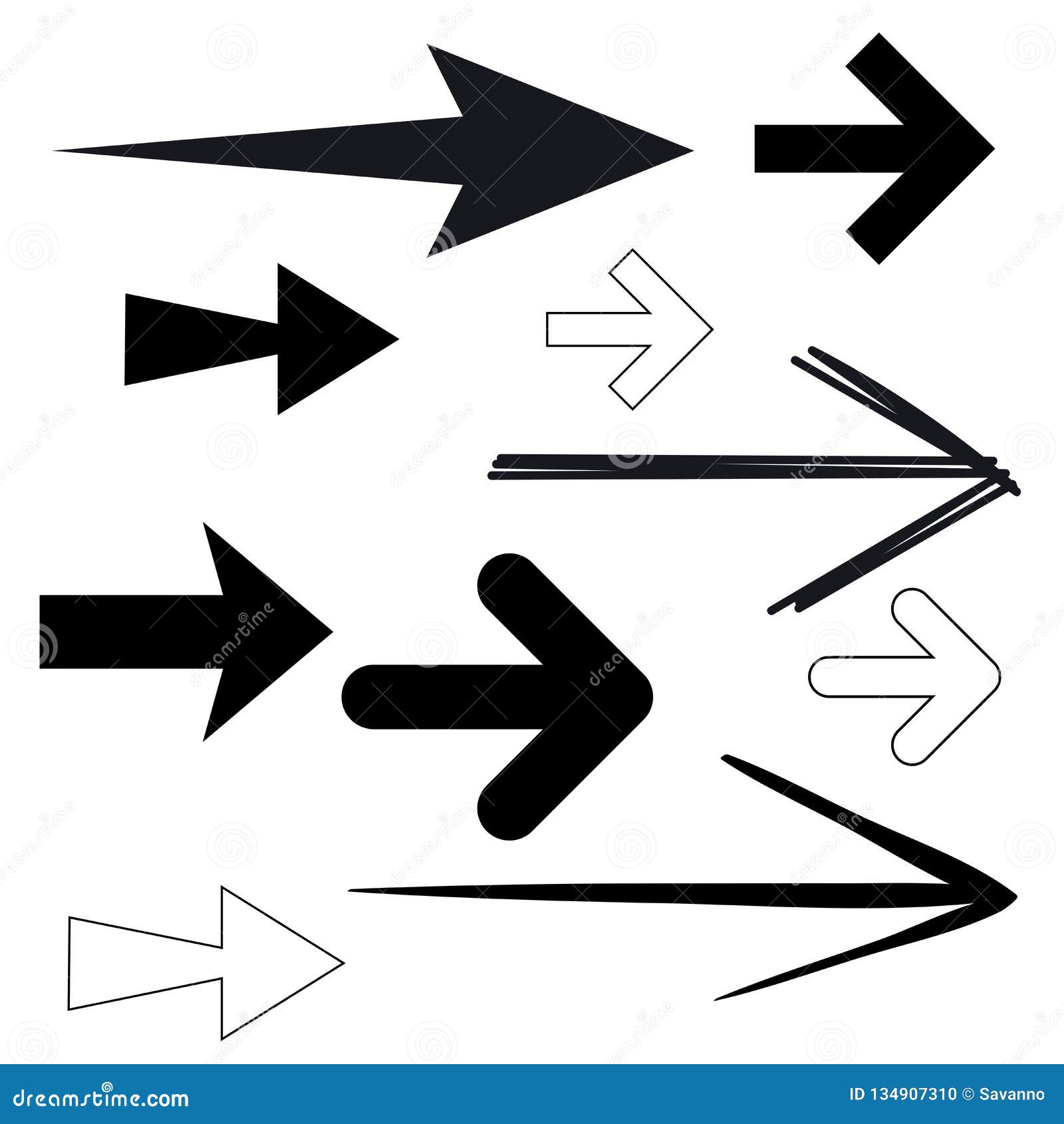 Flechas Negras Esquema Simple E Iconos Negros De La Silueta Ilustración ...