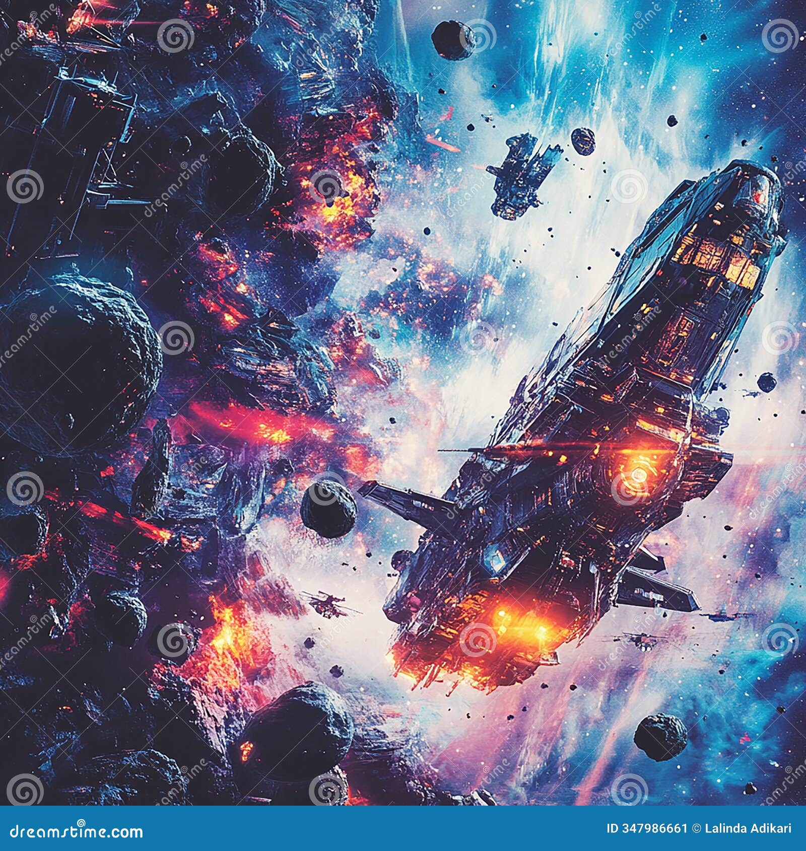 Fleet of Alien Ships Escorting a Colossal Spacecraft Stock Illustration ...