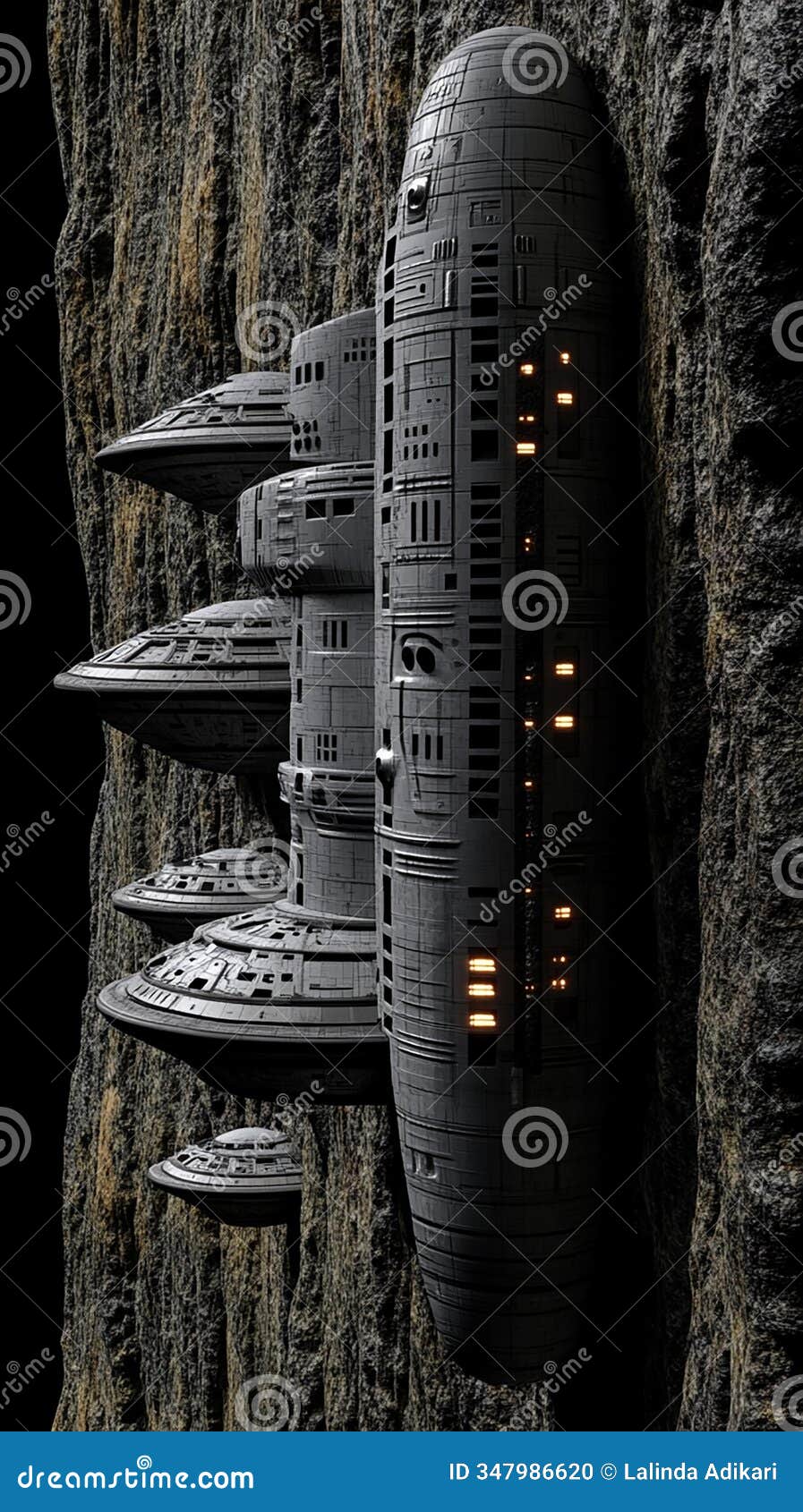 Fleet of Alien Ships Escorting a Colossal Spacecraft Stock Photo ...
