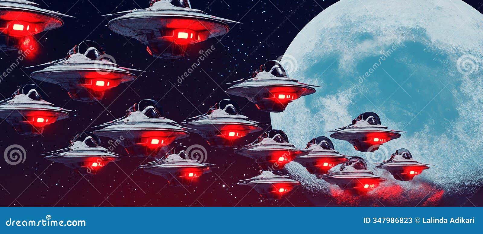 Fleet of Alien Spacecraft Launching from a Massive Space Station Stock ...