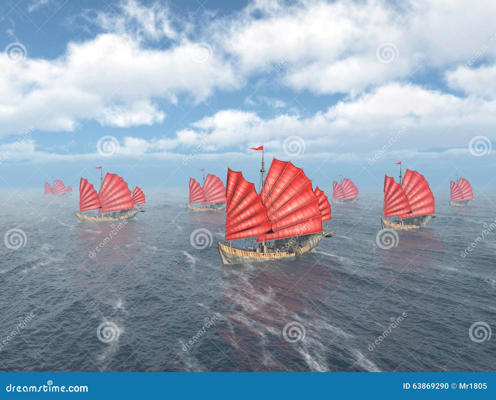 Fleet Of Chinese Junk Ships Stock Illustration | CartoonDealer.com ...
