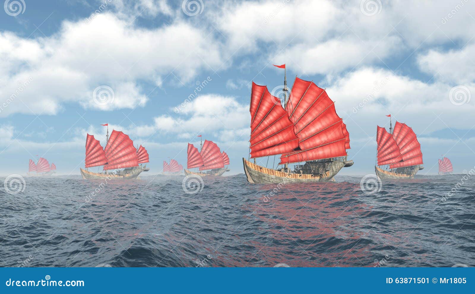 Fleet Of Chinese Junk Ships Stock Illustration | CartoonDealer.com ...