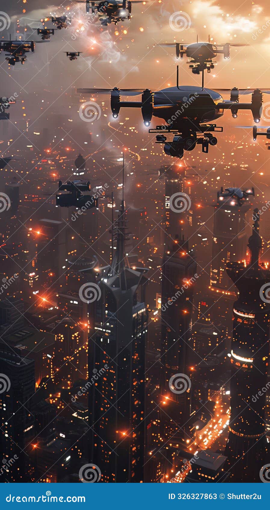 A Fleet Of Drones Swarms Overhead A Synchronized Display Of Aerial ...