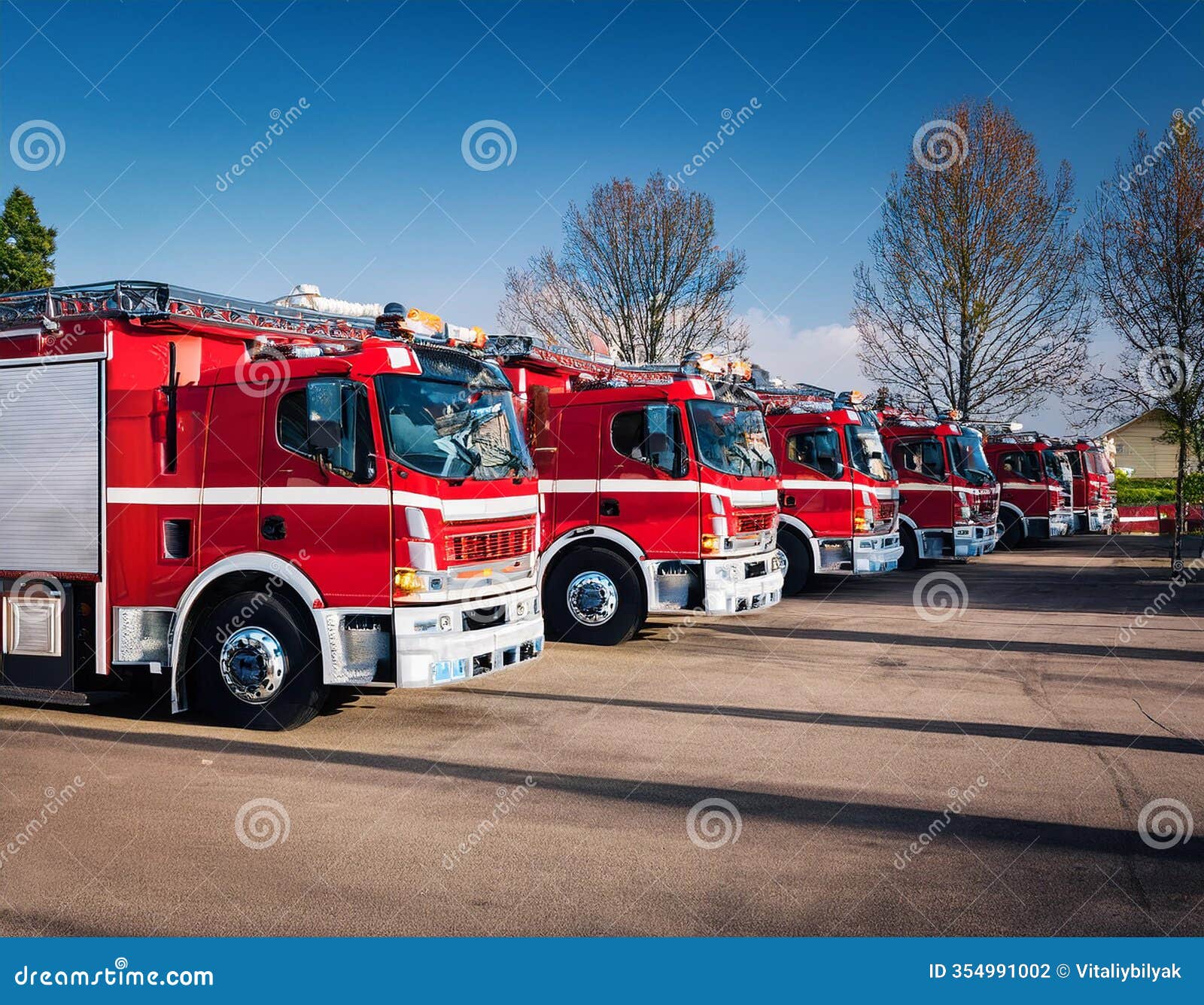 A Fleet of Fire Trucks Lined Up at the Station, Ready for Rapid ...