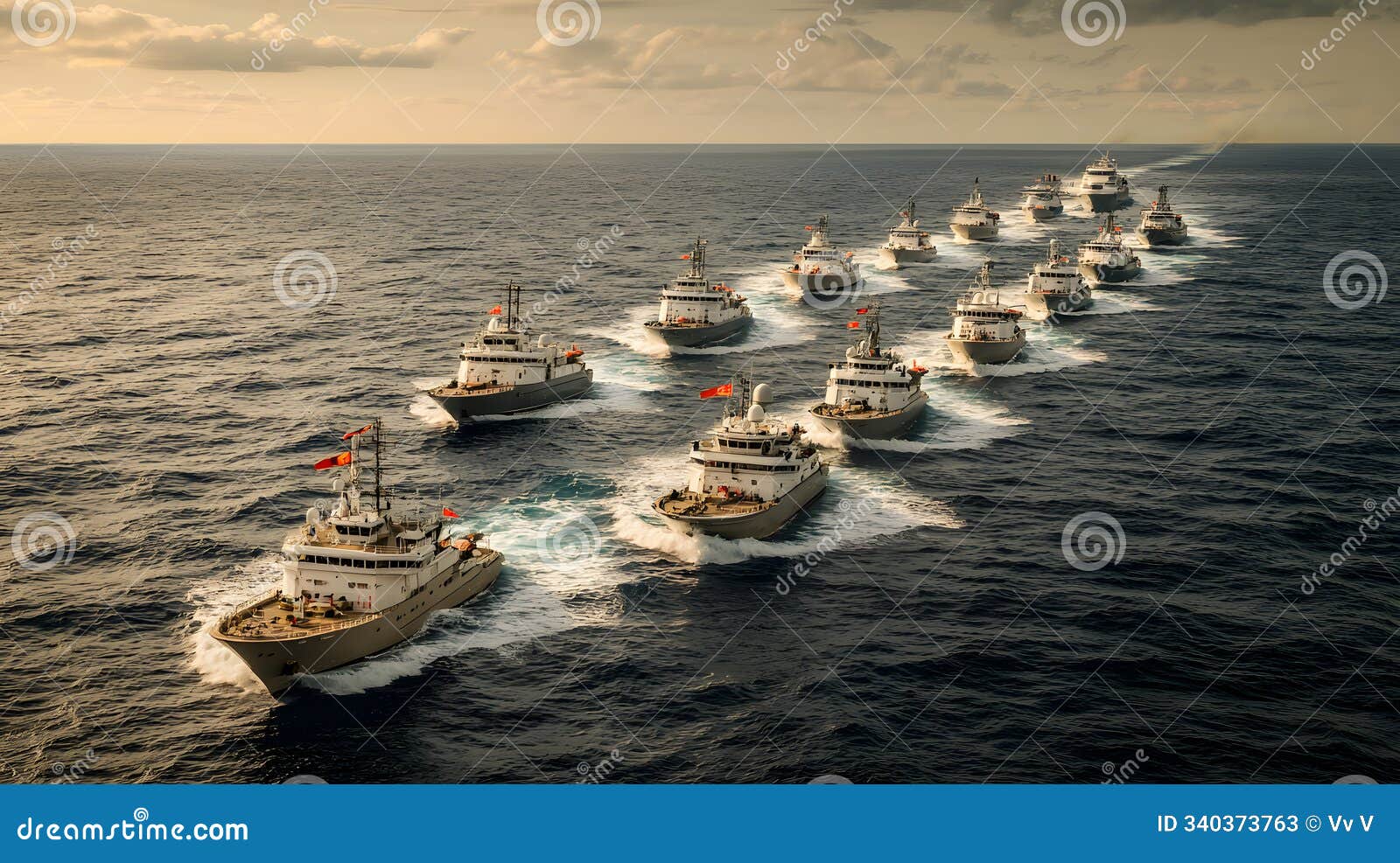 Fleet of Ships Sailing in Formation at Sea Stock Illustration ...