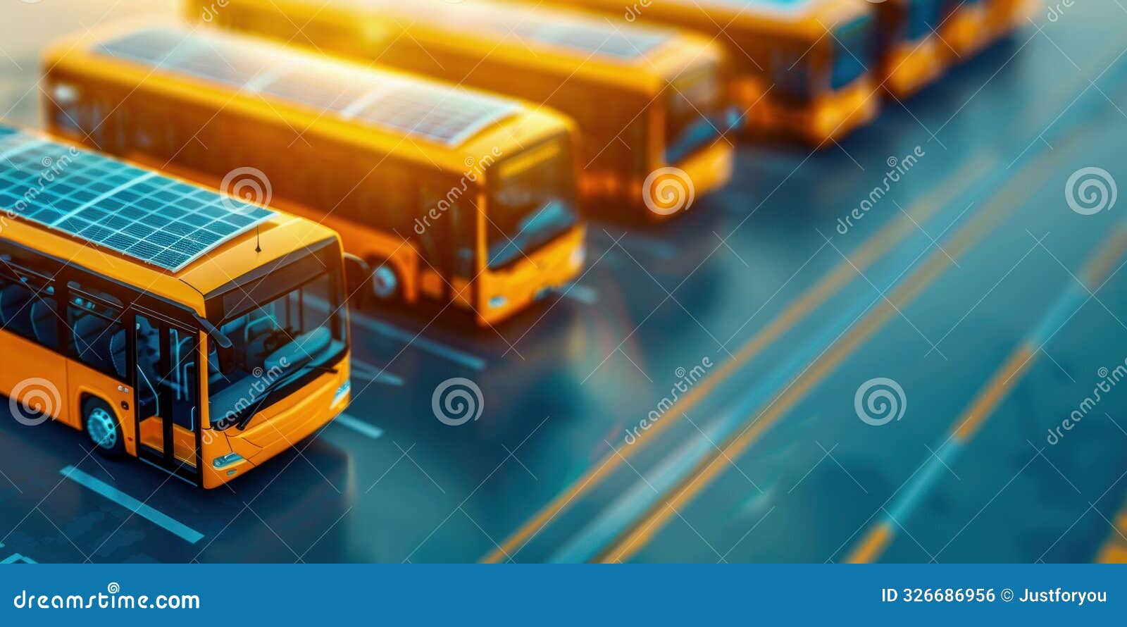 Fleet of Solar-Powered Buses Parked in a Row. Generative Ai Stock ...