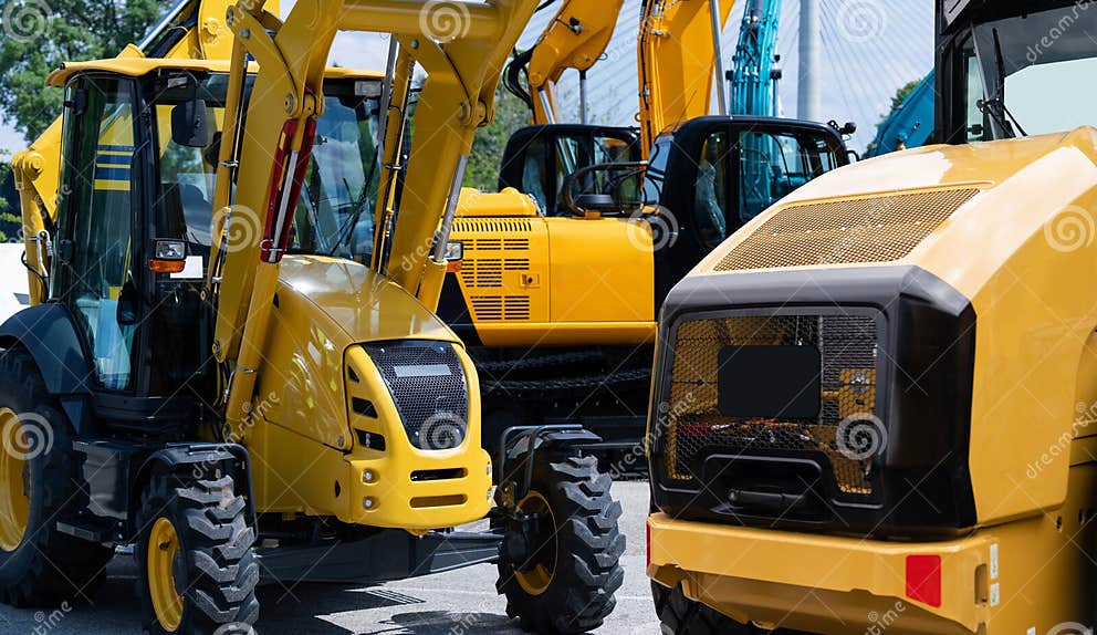 Fleet of Yellow Construction Machines Stock Image - Image of truck ...