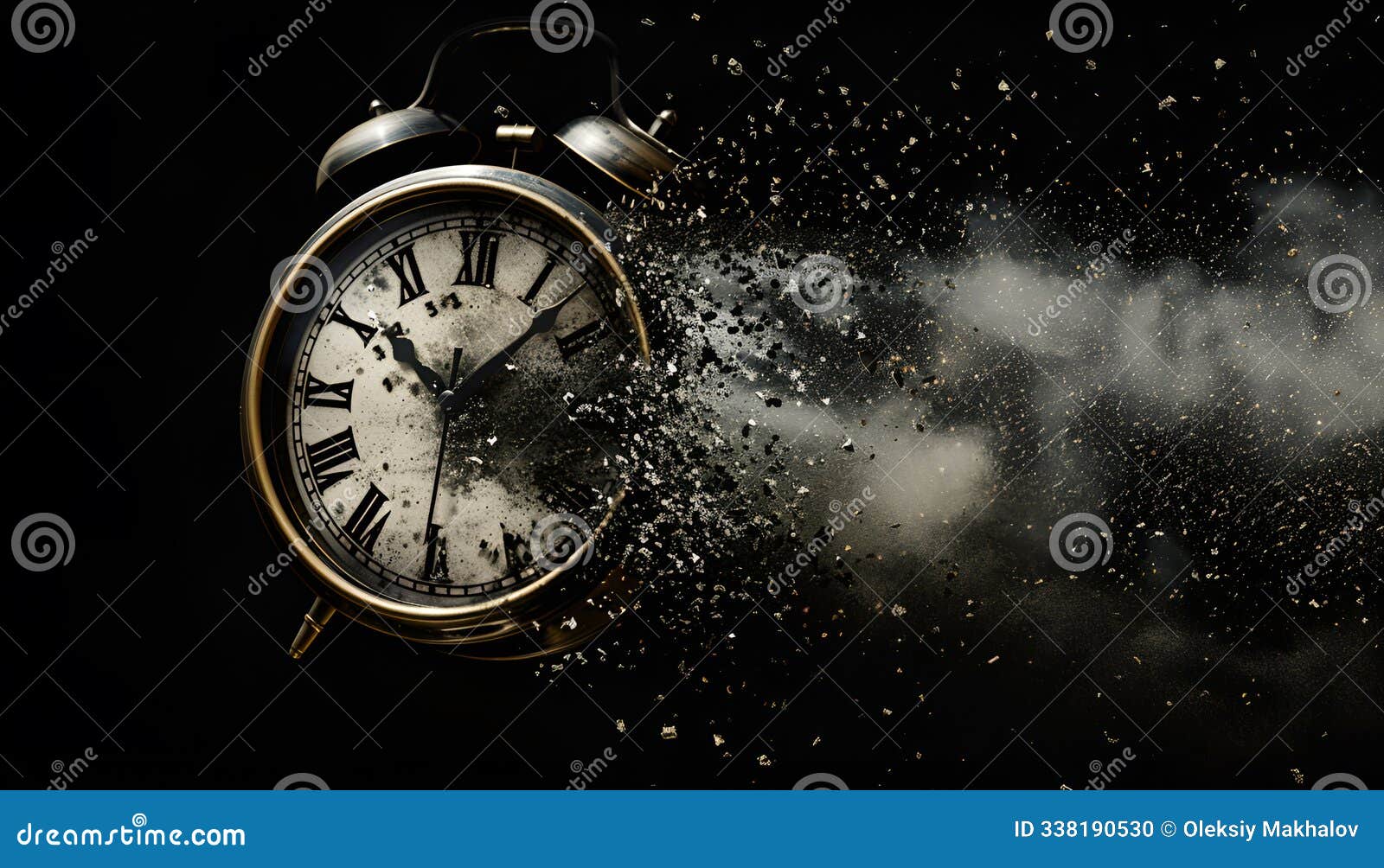 Fleeting Time Concept. Analog Clock Dissolving on Black Background ...