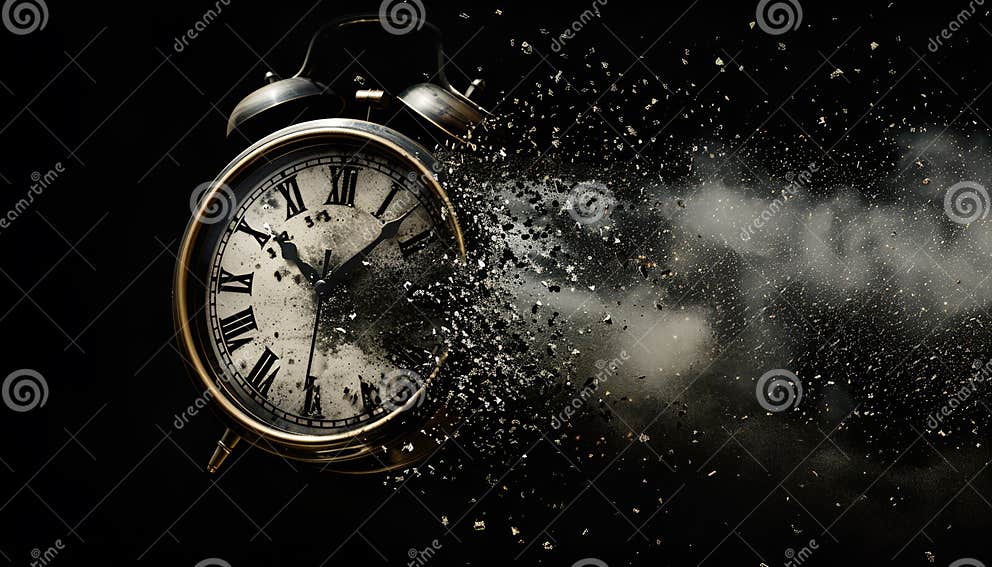 Fleeting Time Concept. Analog Clock Dissolving on Black Background ...