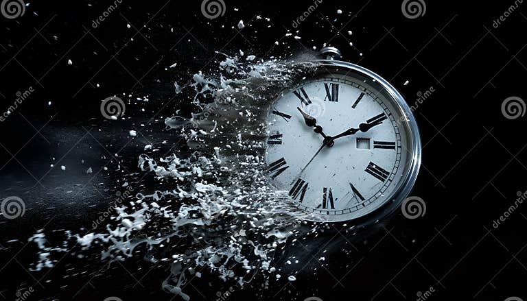 Fleeting Time Concept. Analog Clock Dissolving on Black Background ...