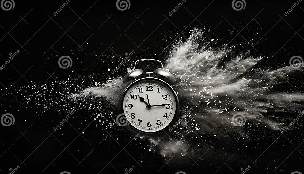 Fleeting Time Concept. Analog Clock Dissolving on Black Background ...