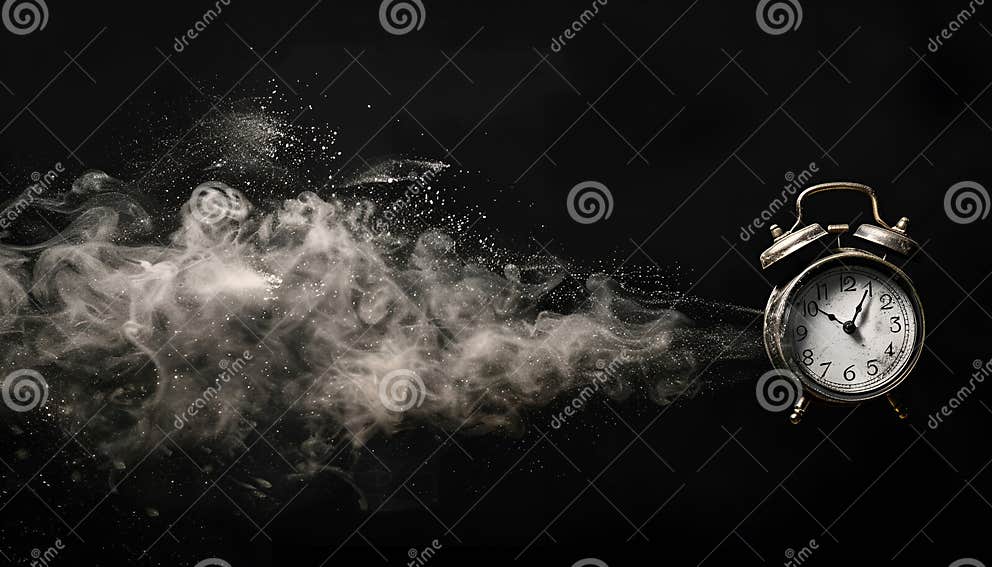 Fleeting Time Concept. Analog Clock Dissolving on Black Background ...
