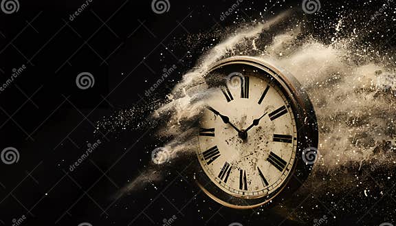 Fleeting Time Concept. Analog Clock Dissolving on Black Background ...