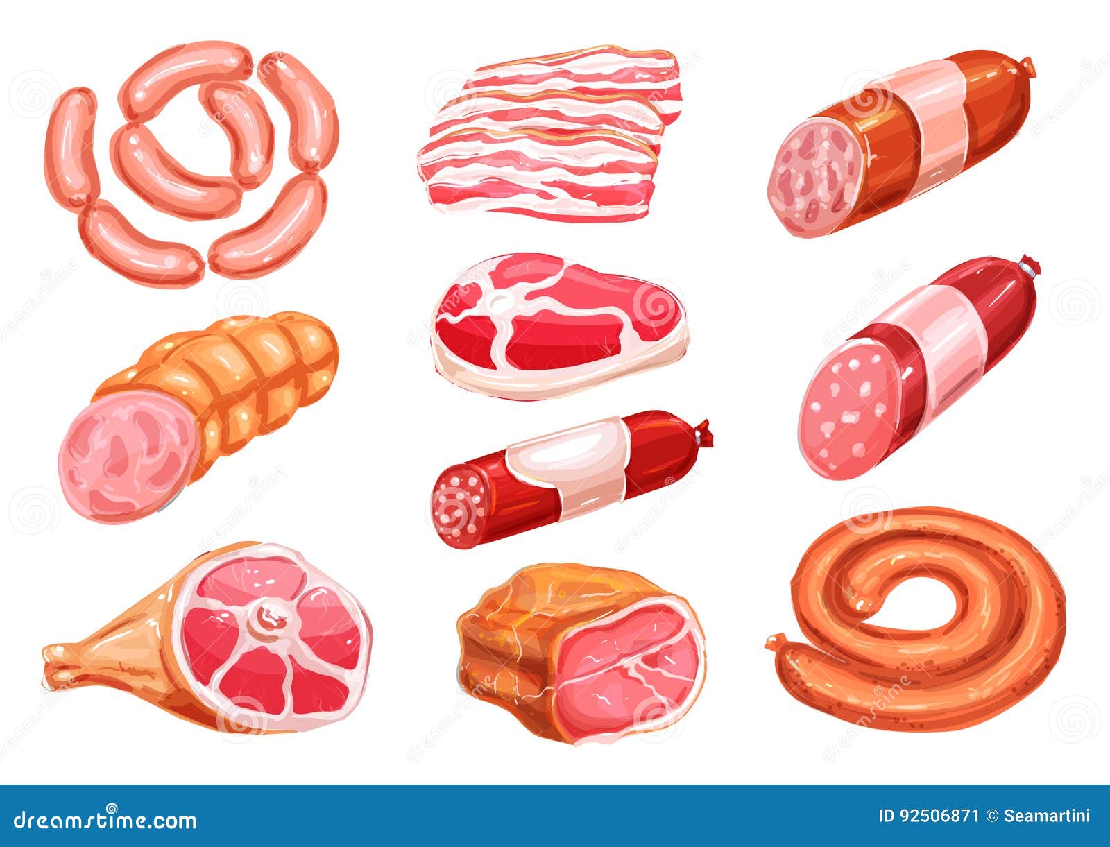 Fleischwareaquarellzeichnung Eingestellt Mit Wurst Vektor Abbildung ...