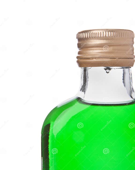 Fles met groene alcohol stock foto. Image of fles, geneeskunde - 18101770