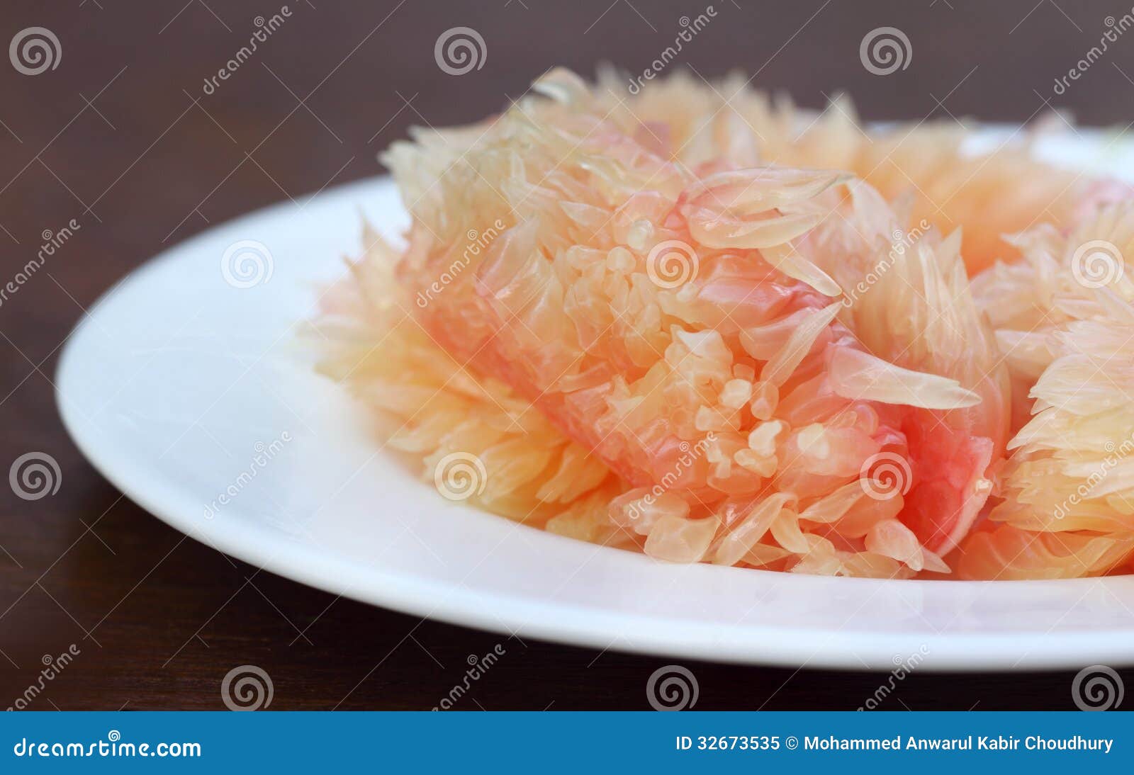 Flesh on Shaddock in a Plate Stock Image - Image of grapefruit, pummelo ...