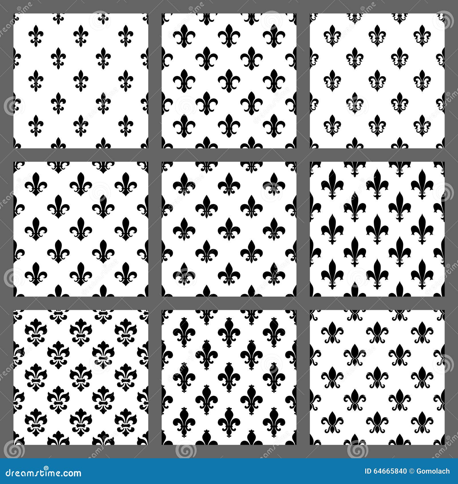 Fleur De Lis Seamless Patterns Set Stock Vector - Illustration of ...
