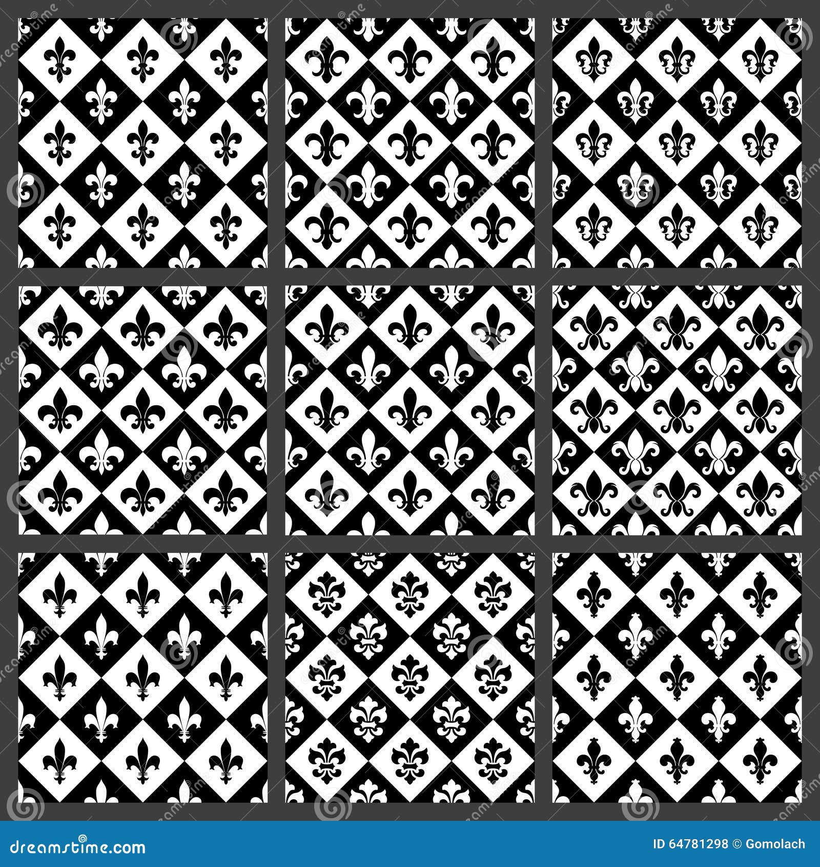 Fleur De Lis Seamless Patterns Set Stock Illustration - Illustration of ...