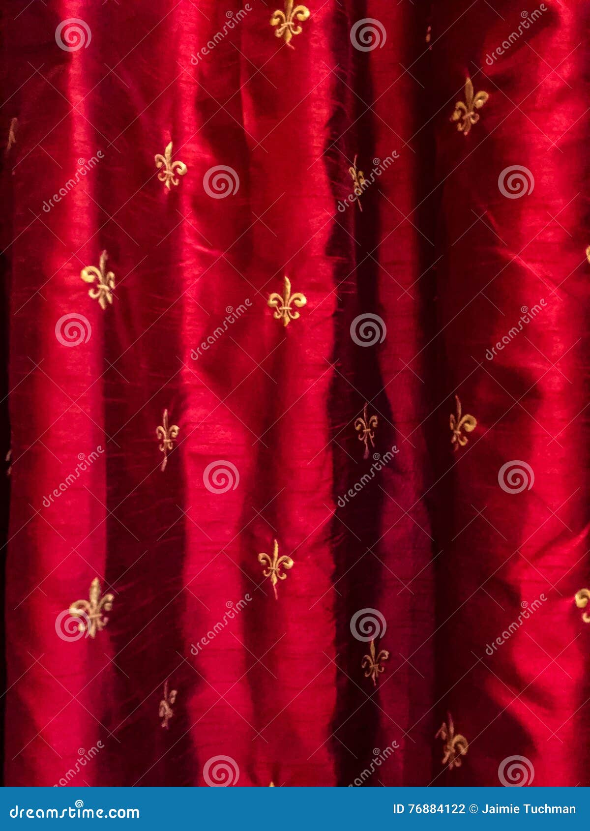 Or Fleur De Lis Sur Les Rideaux En Soie Rouges Photo stock - Image du ...