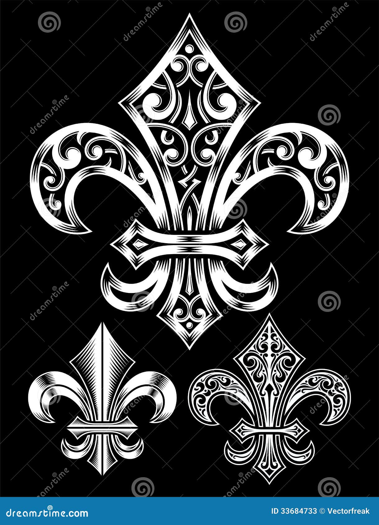 Fleur De Lis Vector Set Adornada Ilustración del Vector - Ilustración ...