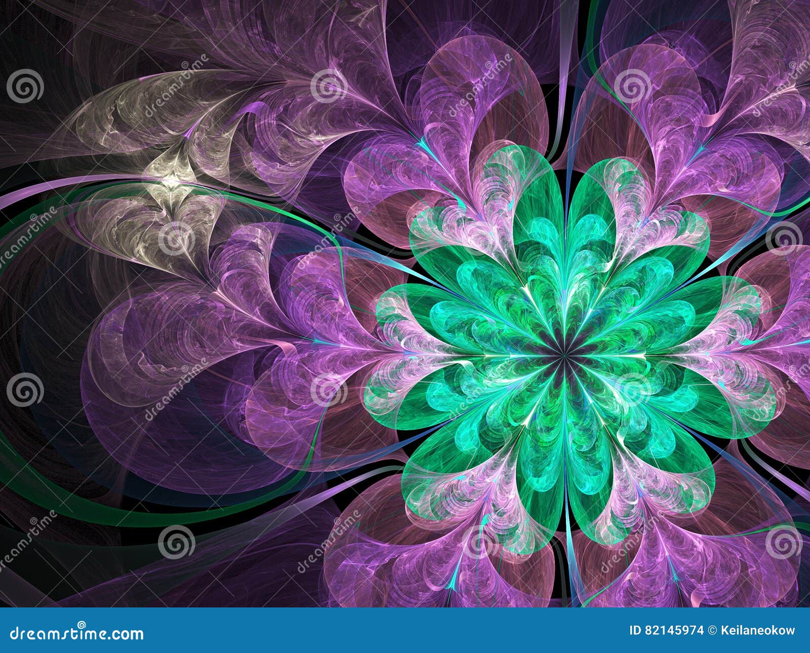 Fleur Pourpre Et Verte Foncée De Fractale Illustration Stock