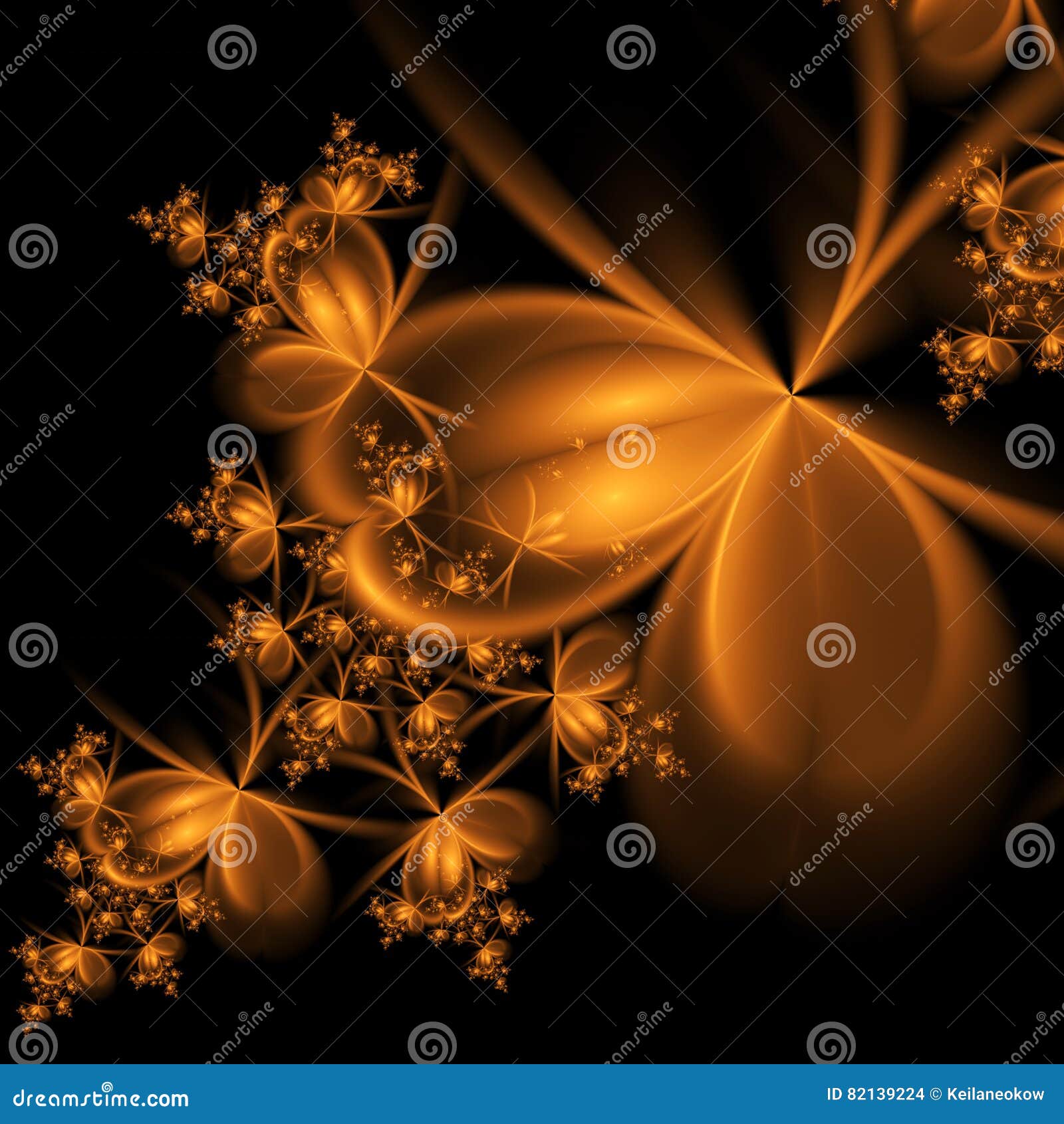 Fleurs De Fractale Dor Sur Le Fond Noir Illustration Stock