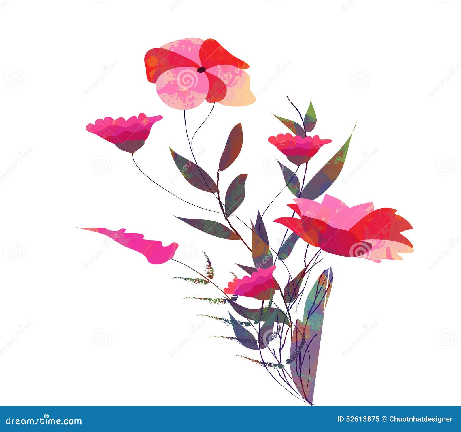 Fleurs Stylisées, Aquarelle Illustration Stock - Illustration du lame ...
