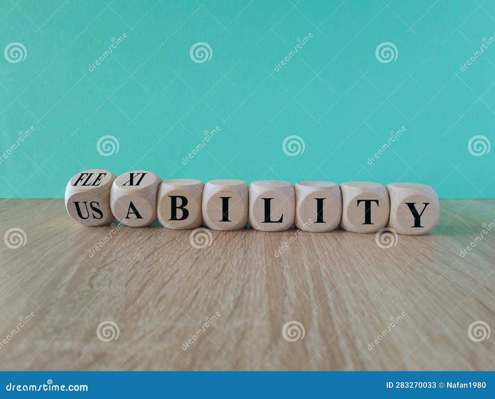 Flexibility and Usability Symbol. Turned Wooden Cubes and Changes Words ...