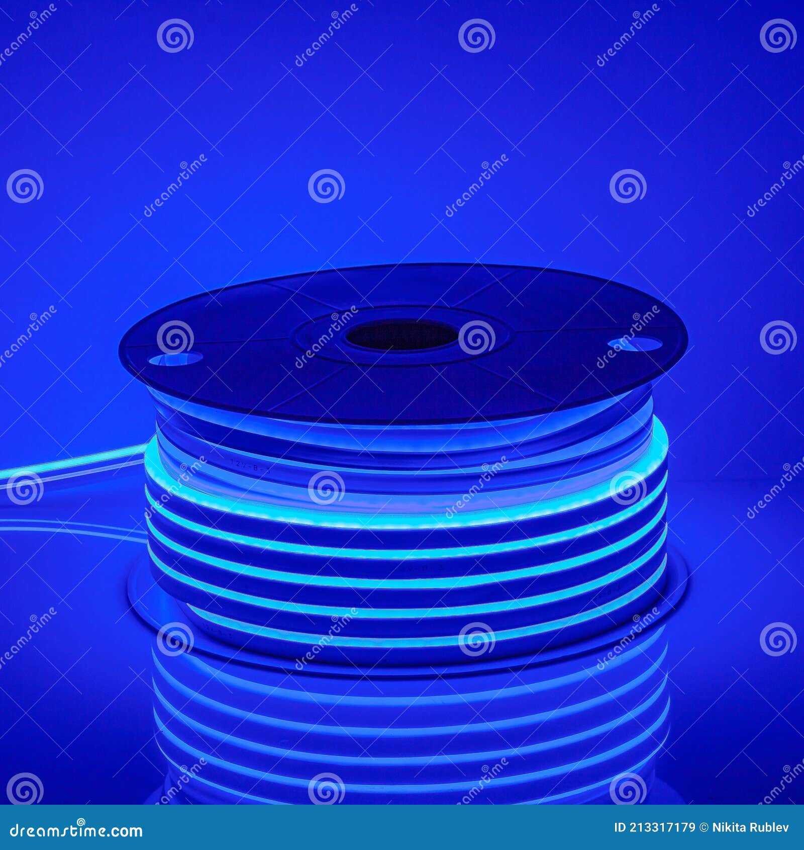 Flexible Blue Glowing LED Neon Strip on Black Background Stock Image ...