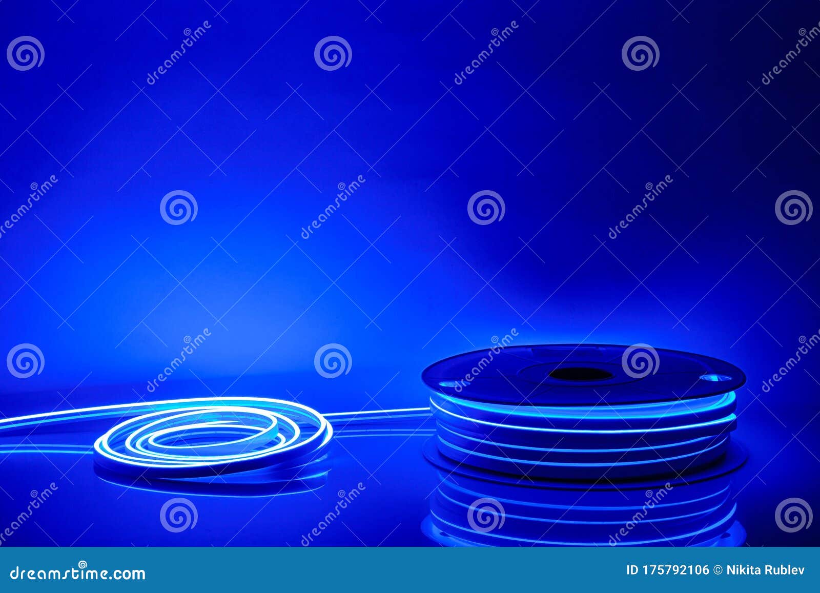 Flexible Blue LED Neon Strip on Black Background Stock Photo - Image of ...