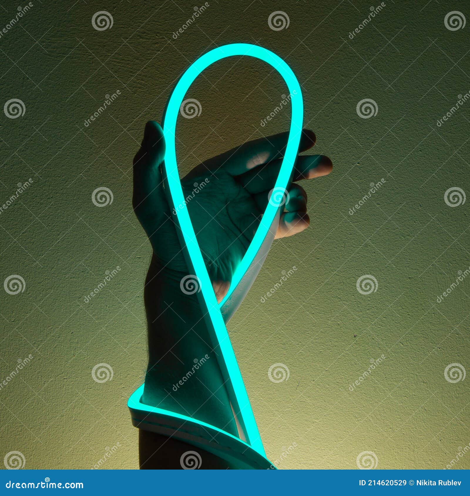 Flexible Blue Led Tape Neon in Hand on Black Background Stock Image ...