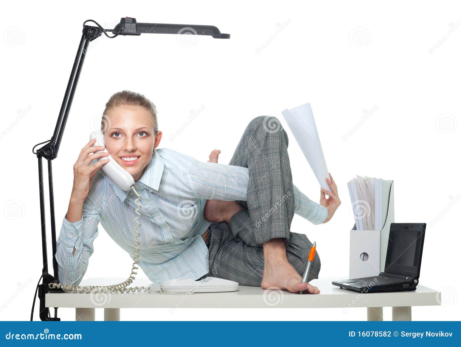 Flexible Business Woman Talk by Phone Stock Photo - Image of pose ...