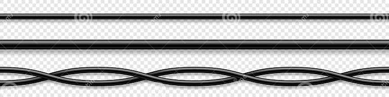 Flexible Cables Collection. Black Electrical Wire. Realistic Power or ...
