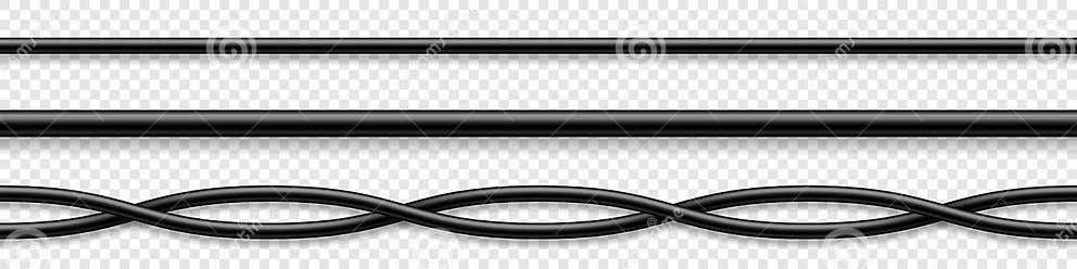 Flexible Cables Collection. Black Electrical Wire. Realistic Power or ...