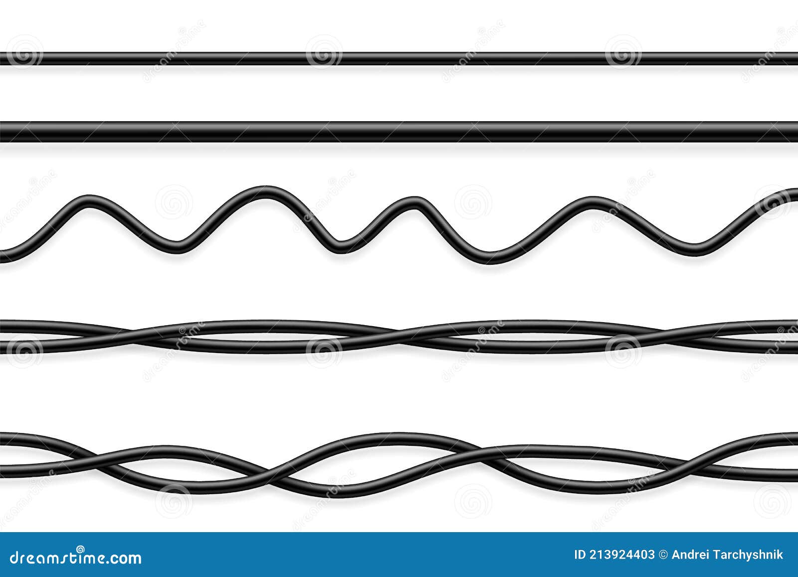 Flexible Cables Collection. Black Electrical Wire. Realistic Power Or ...