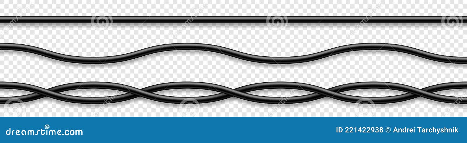 Flexible Cables Collection. Black Electrical Wire. Realistic Power or ...