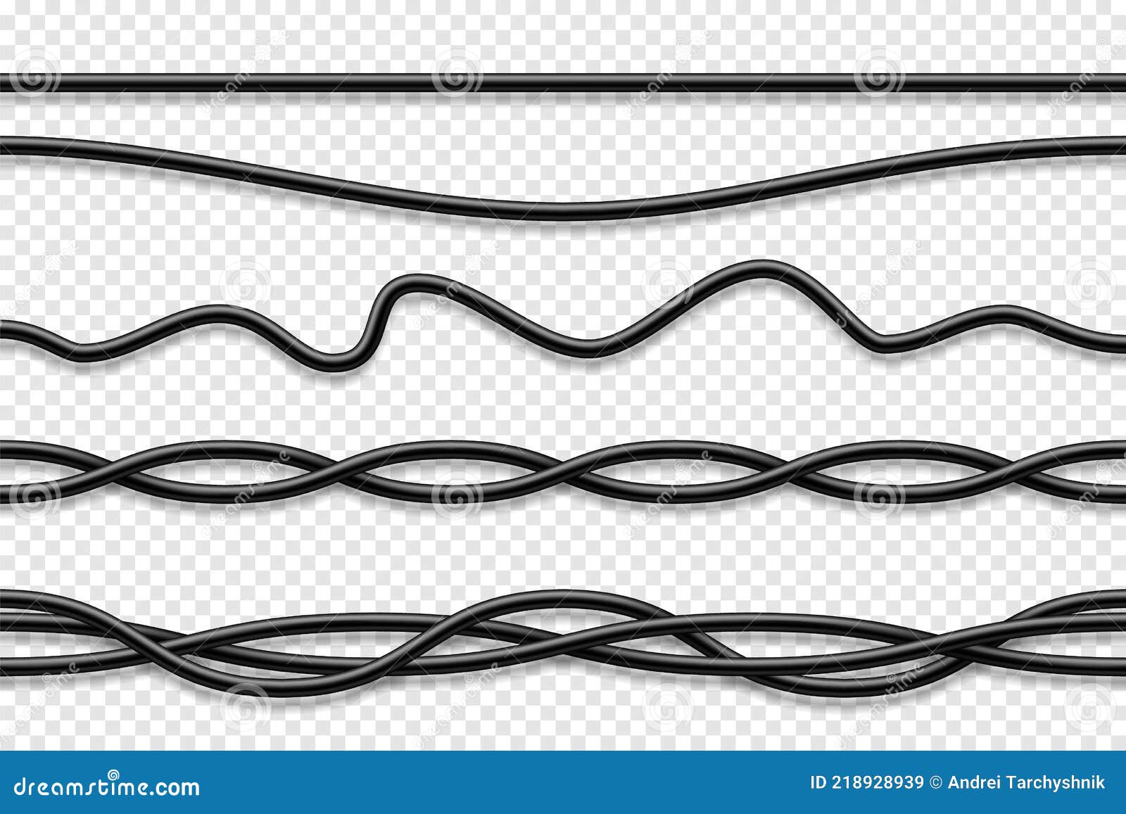 Flexible Cables Collection. Black Electrical Wire. Realistic Power or ...