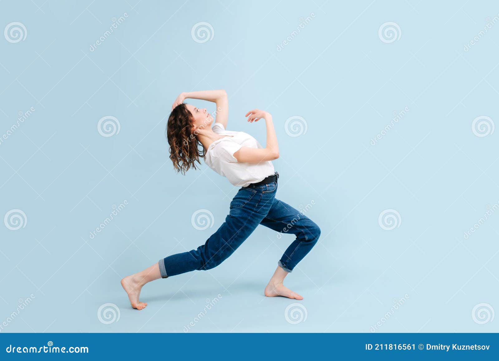 Flexible Contemporary Dancer in a Lunge, Arching Herself Back. in a ...