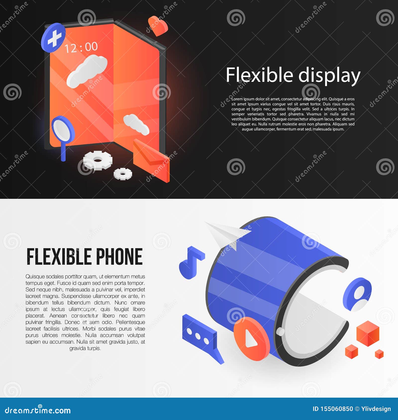 Flexible Display Banner Set, Isometric Style Stock Vector ...