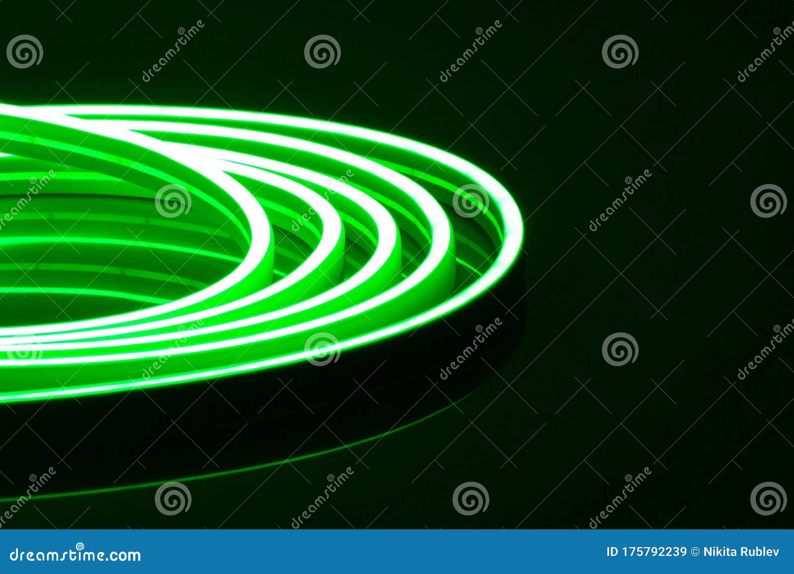 Flexible Green LED Neon Strip on Black Background Stock Image - Image ...