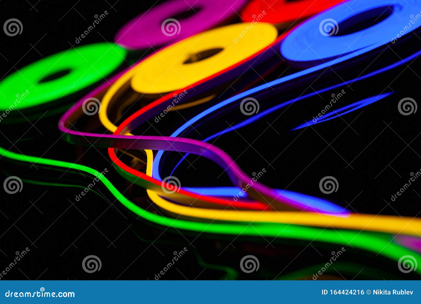 Flexible Led Tape Neon Flex in Different Colors on Black Background ...