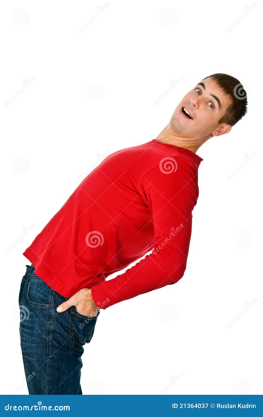 Flexible Man in Red Clothes and Jeans Stock Image - Image of clothing ...