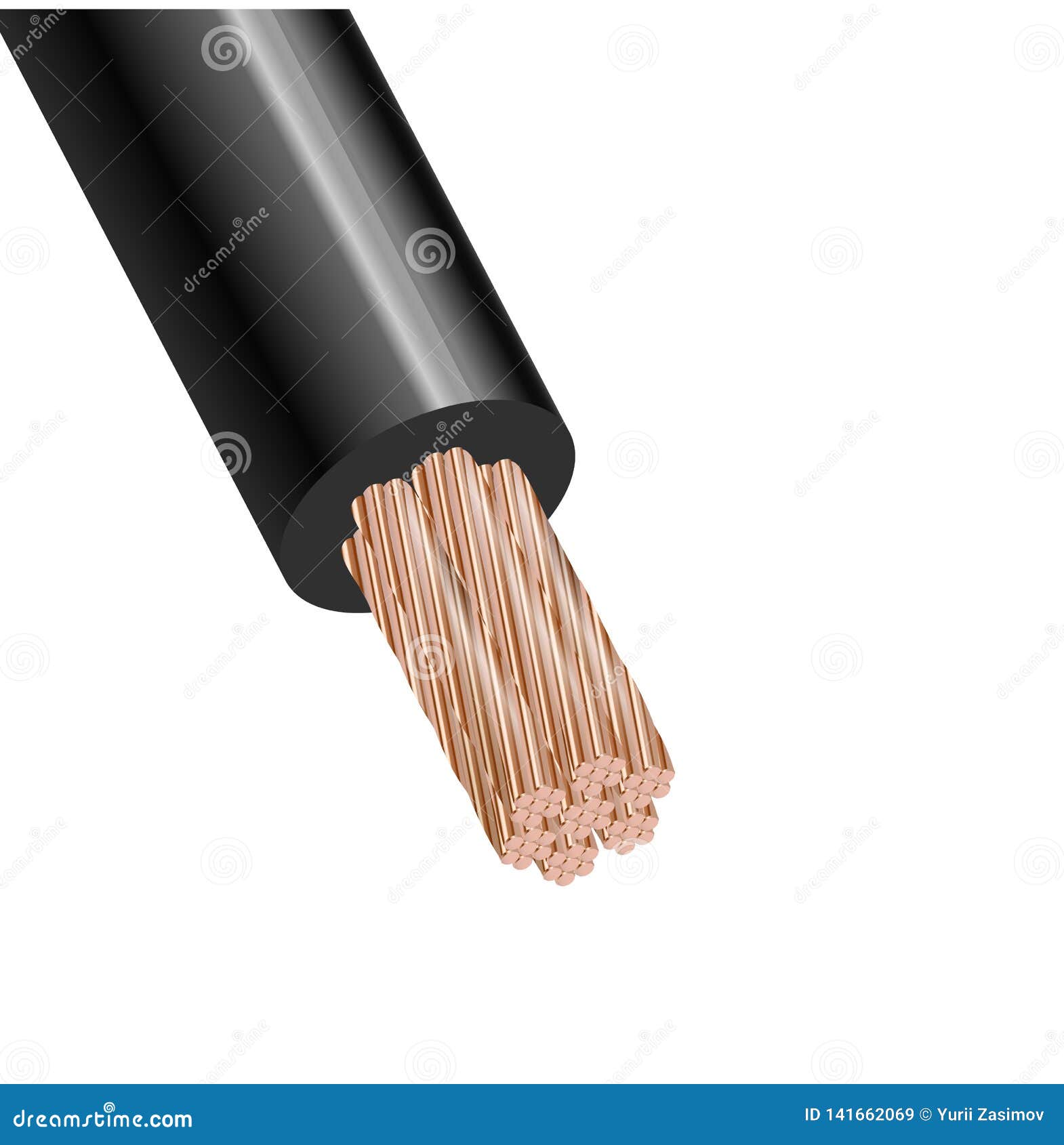 Flexible Power Copper Cable Isolated on White Background. Copper Multi ...