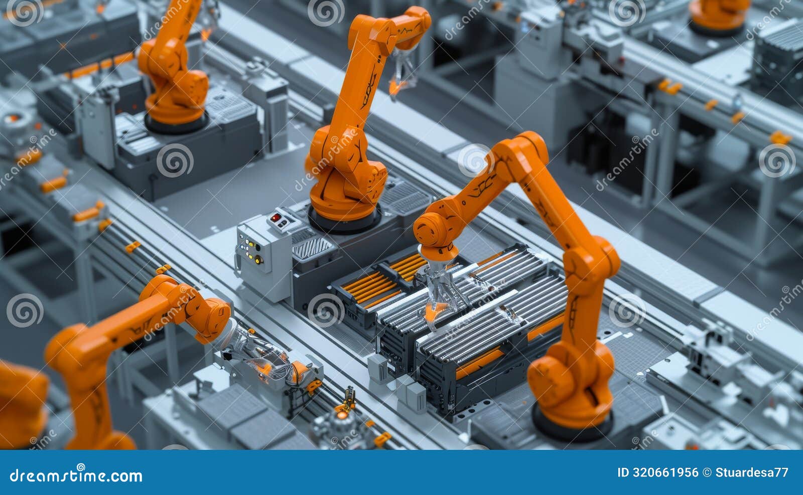 Robotic Arms on Assembly Line in High-Tech Factory Stock Photo - Image ...