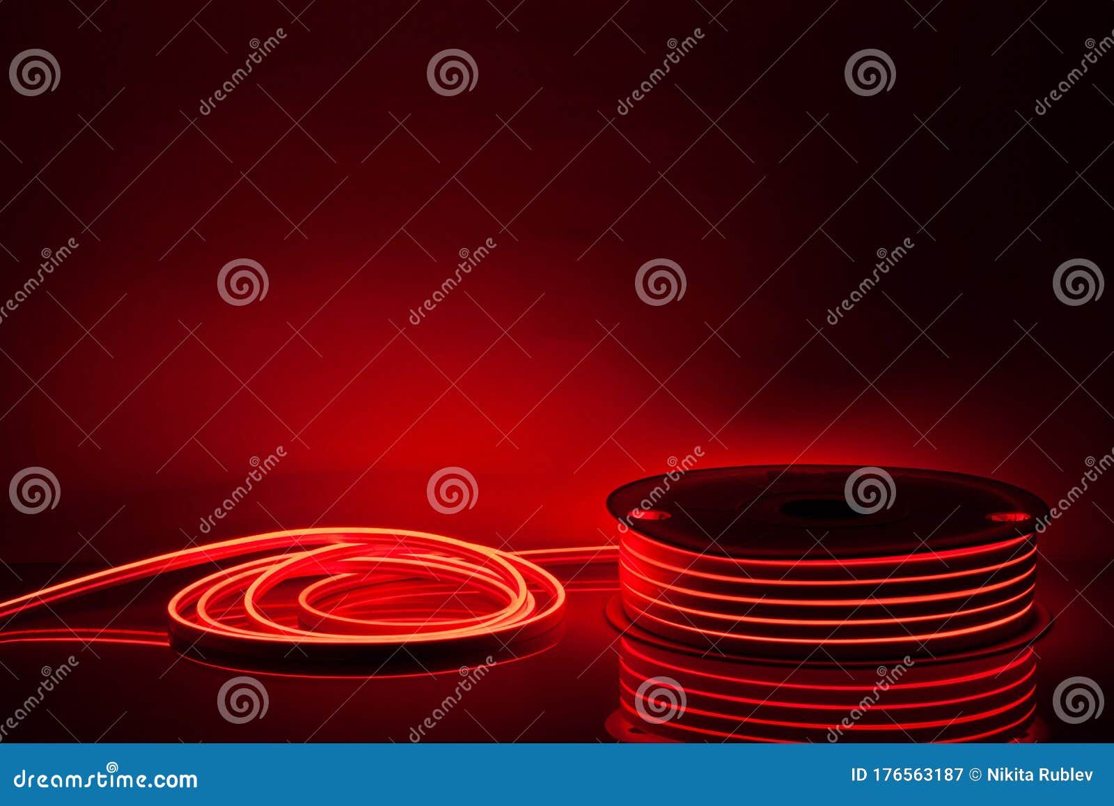 Flexible Red LED Neon Strip on Black Background Stock Image - Image of ...