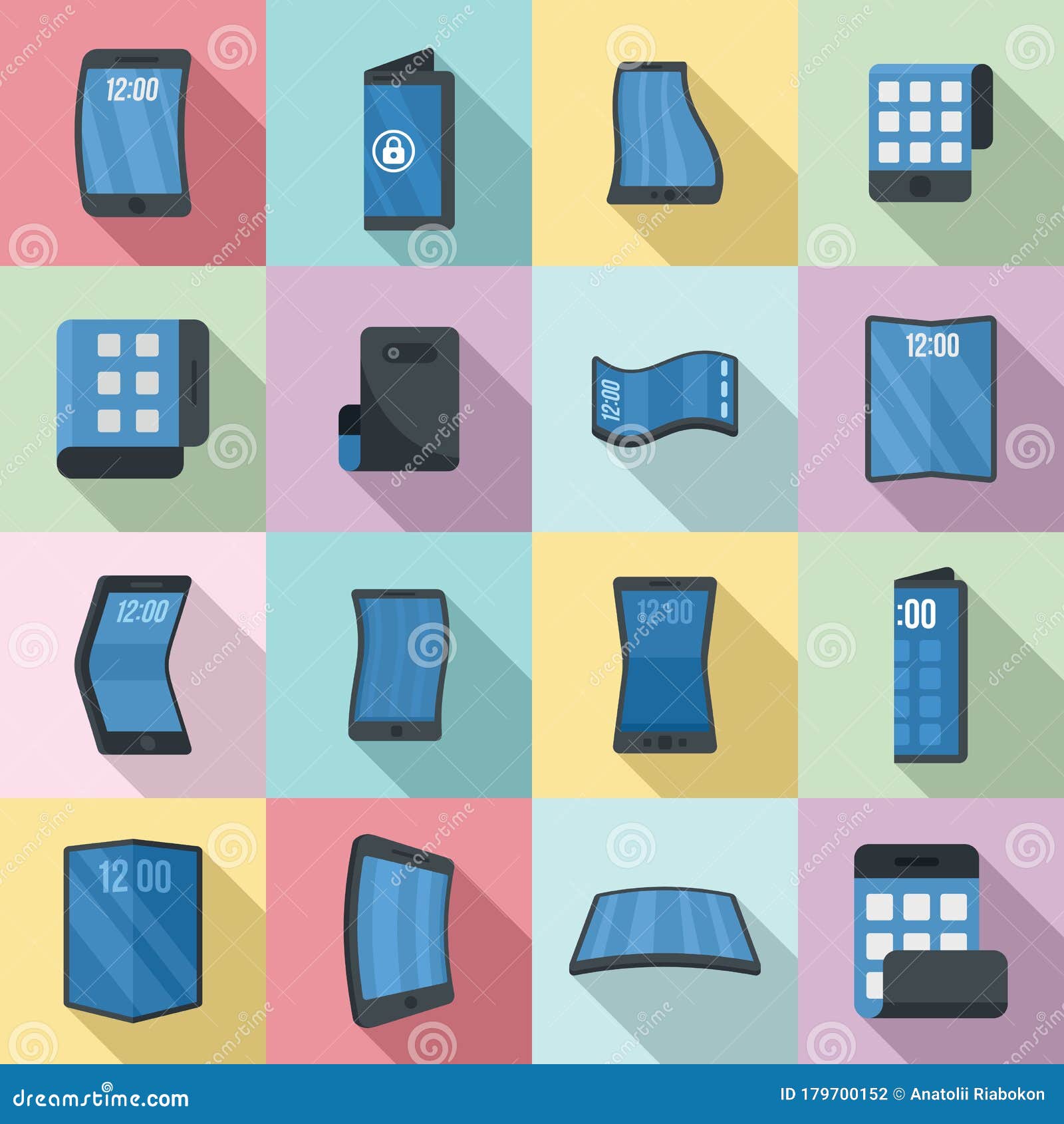 Flexible Screen Icons Set, Flat Style Stock Vector - Illustration of ...