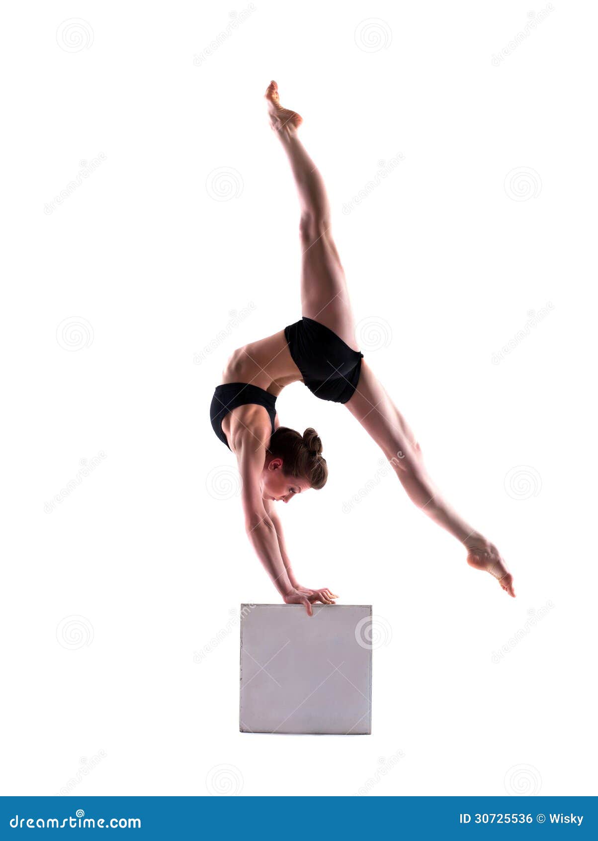Flexible Sporty Girl Posing on Cube Stock Photo - Image of sensual ...