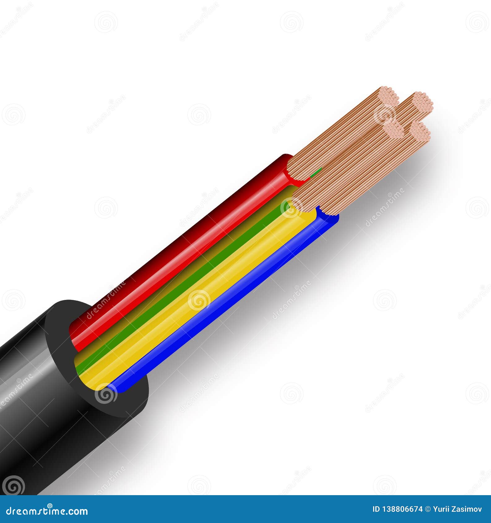 Flexible Three-wire Electrical Cable Isolated on White Background ...