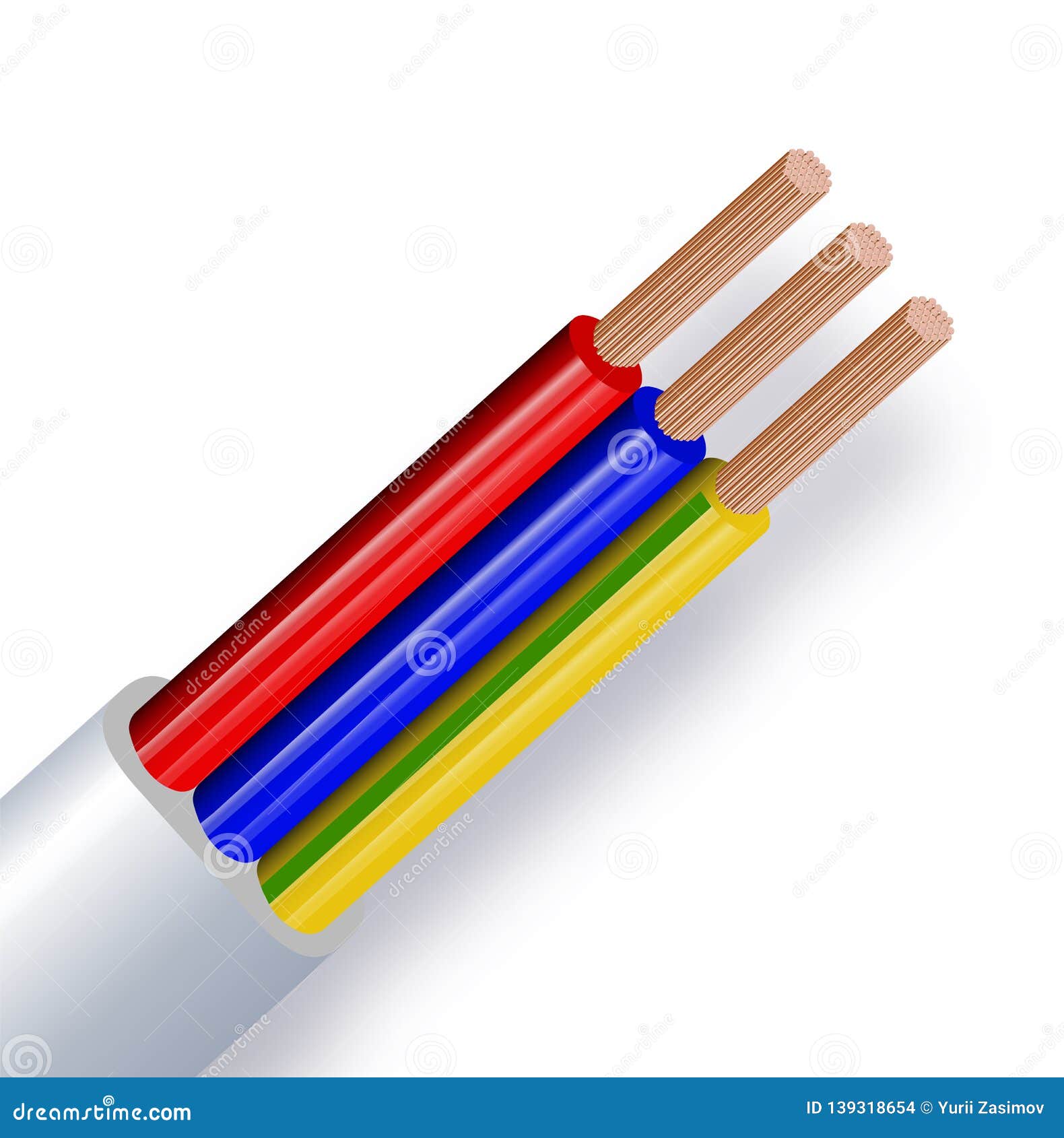 Flexible Three-wire Electrical Cable Isolated on White Background ...