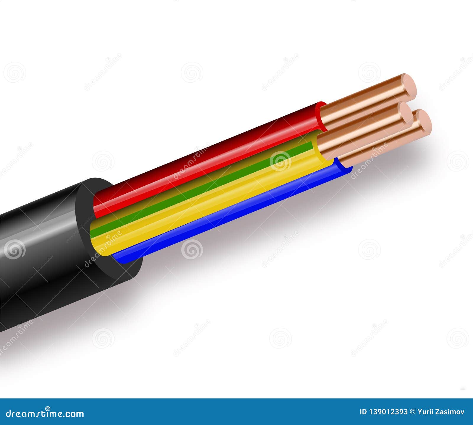 Flexible Three-wire Electrical Cable Isolated on White Background ...